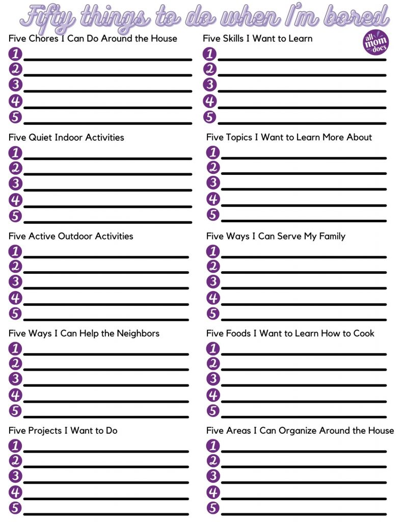 Help Kids Solve Their Summer Boredom with This Printable | AllMomDoes