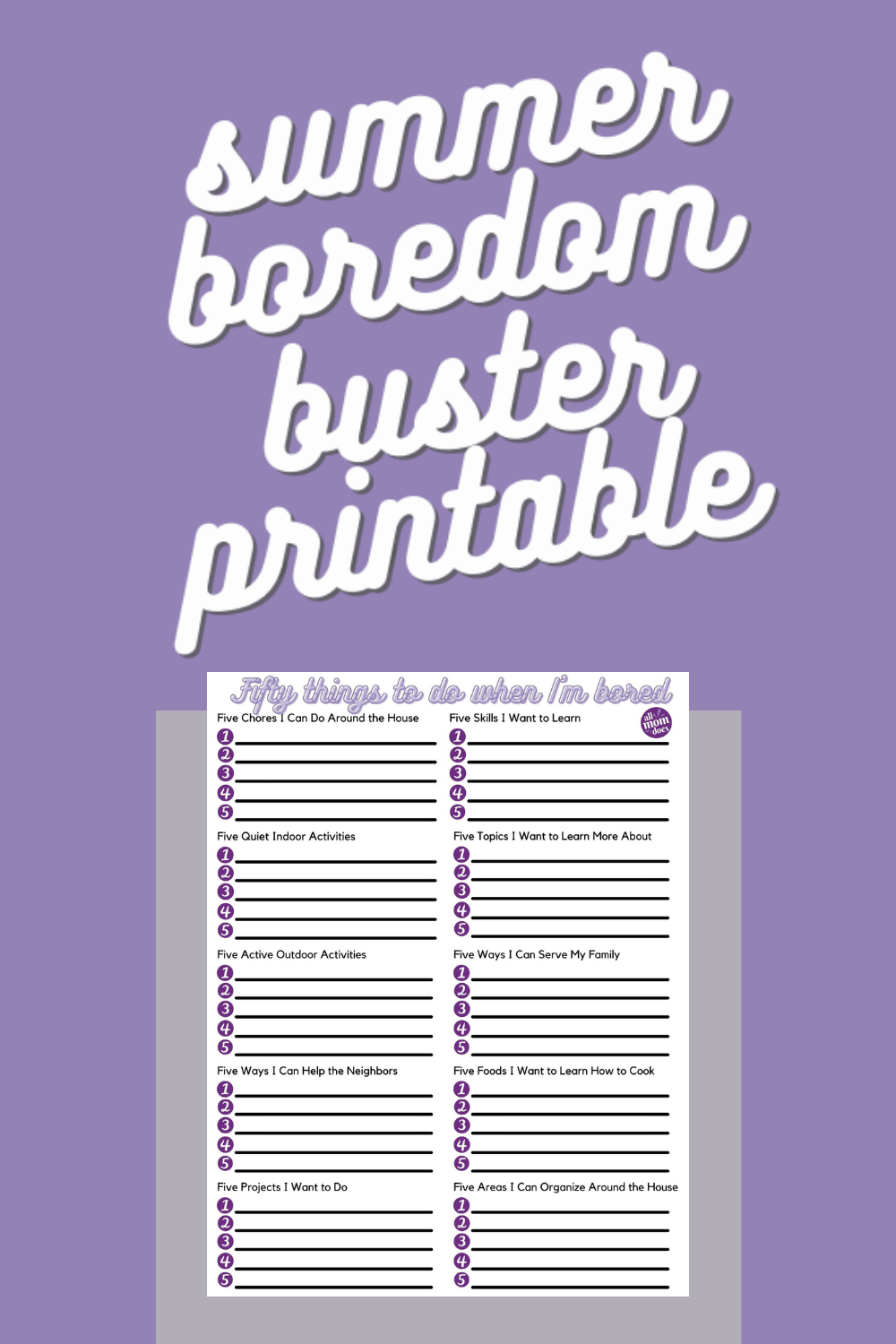 Help Kids Solve Their Summer Boredom with This Printable | AllMomDoes